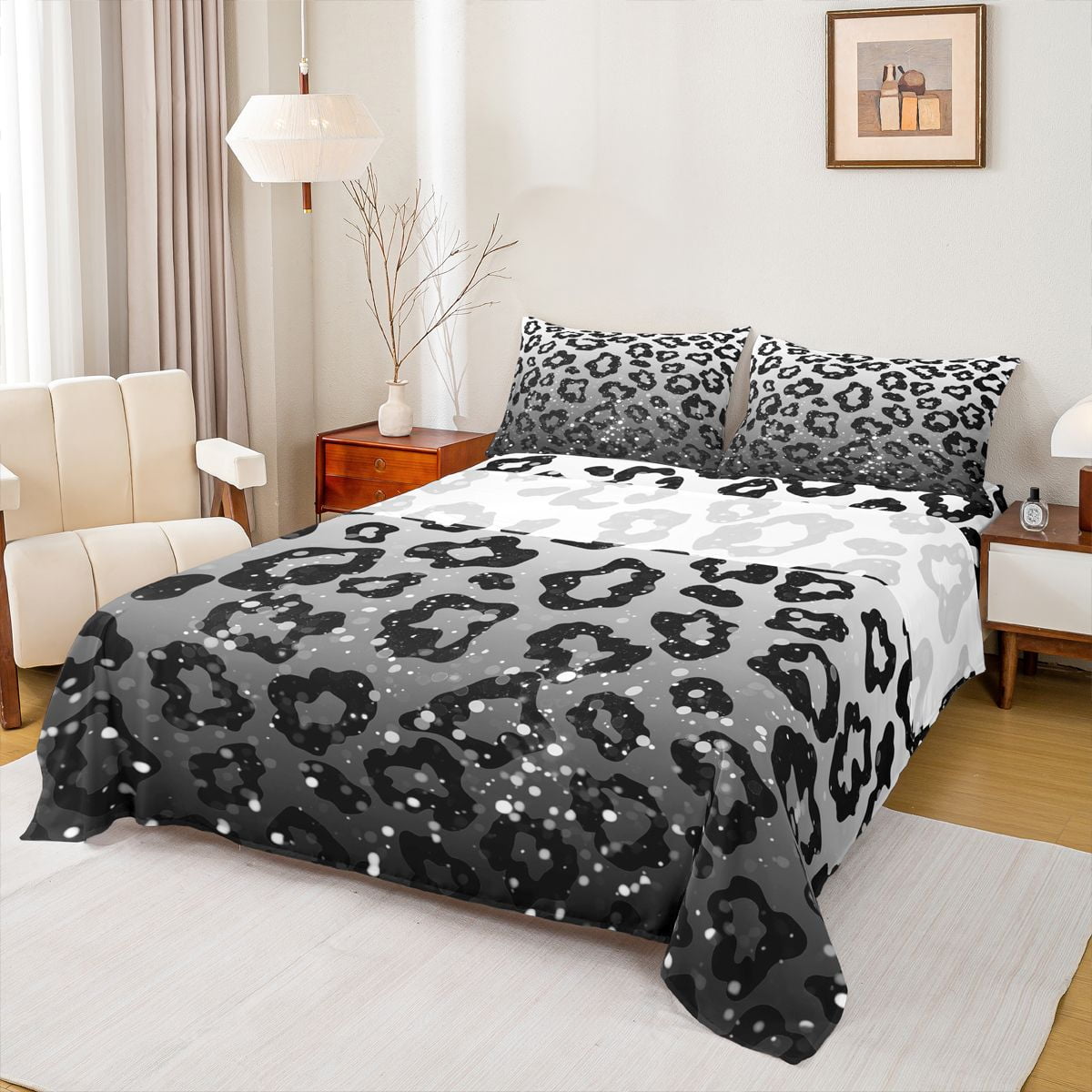 Feelyou Cheetah Leopard Print Queen Sheet Sets, Grey Bling Diamond Bed ...
