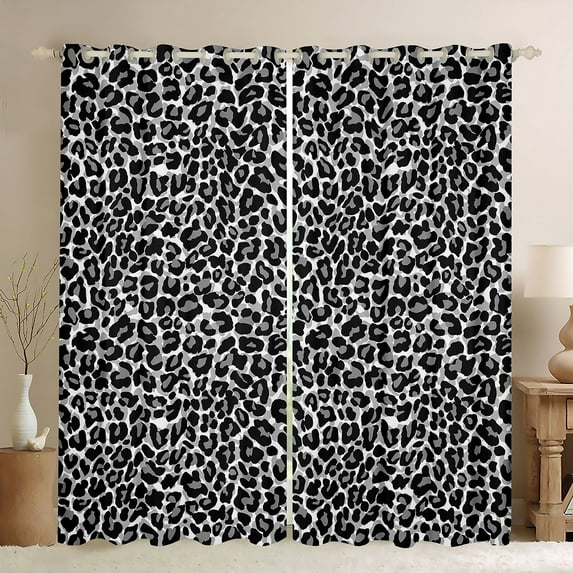 Feelyou Cheetah Print Curtains Pack of 2 (42x84 Each), Black White ...