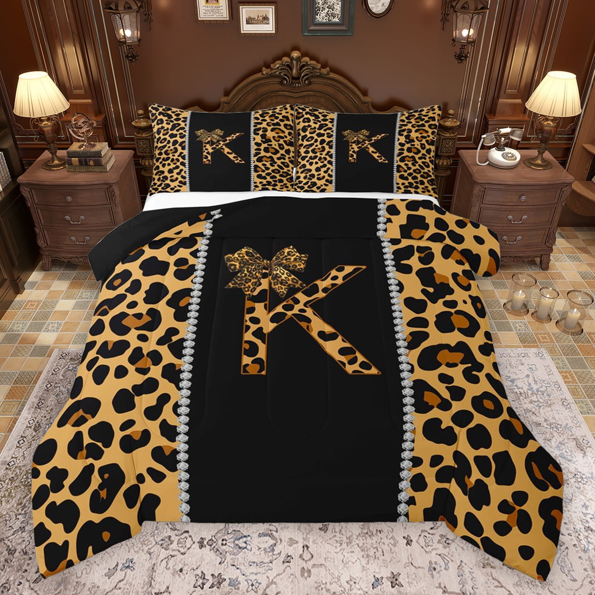 Feelyou Cheetah Print Letter K Bedding Comforter Set, Chic Brown ...