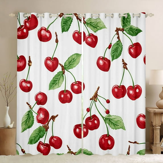 Feelyou Cherry Leaf Plant Curtains Pack of 2 (42x84 Each), Cute Cartoon ...