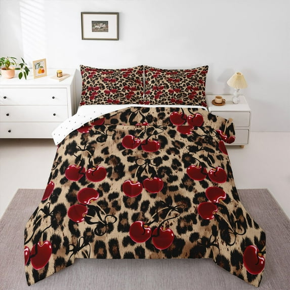 Feelyou Cherry Teen Full Size Comforter Sets, Brown Cheetah Print ...