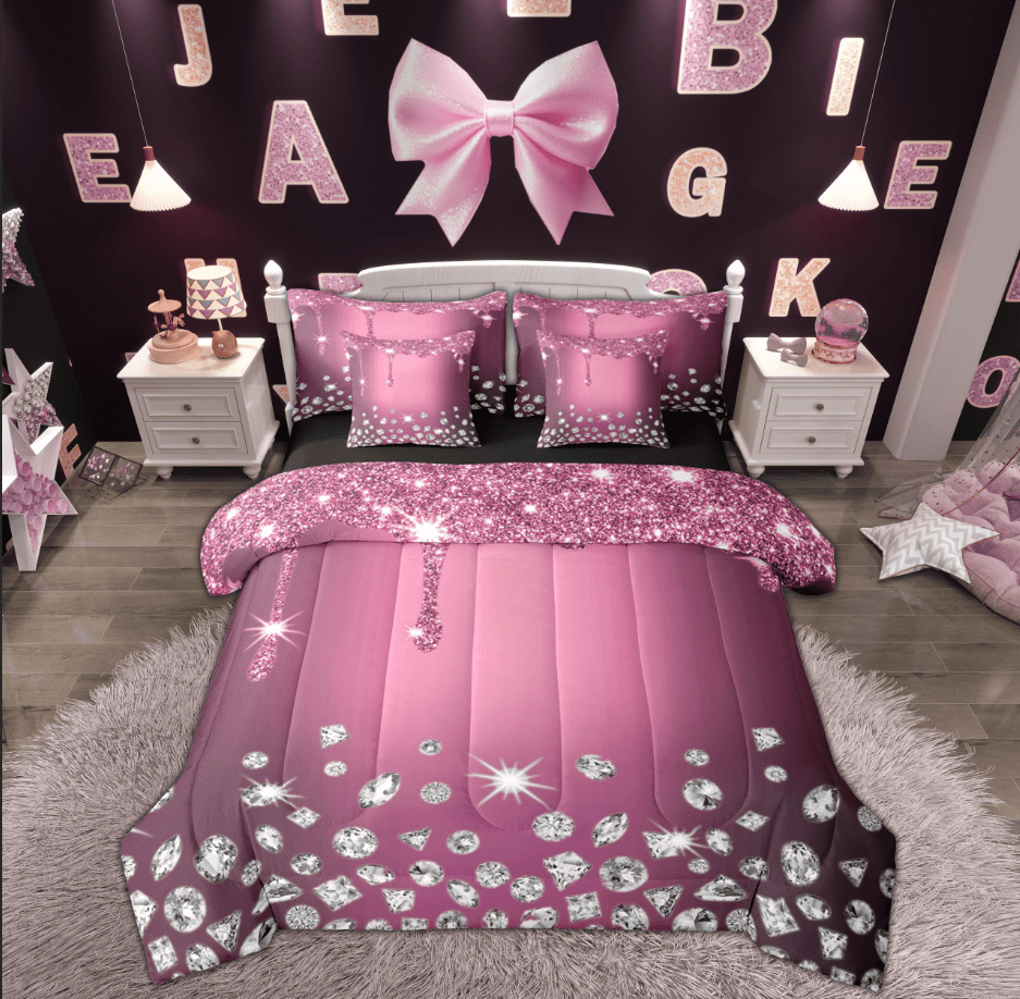Feelyou Chic Bling Diamond Bedding Comforter Set 7pcs, Princess Pink ...