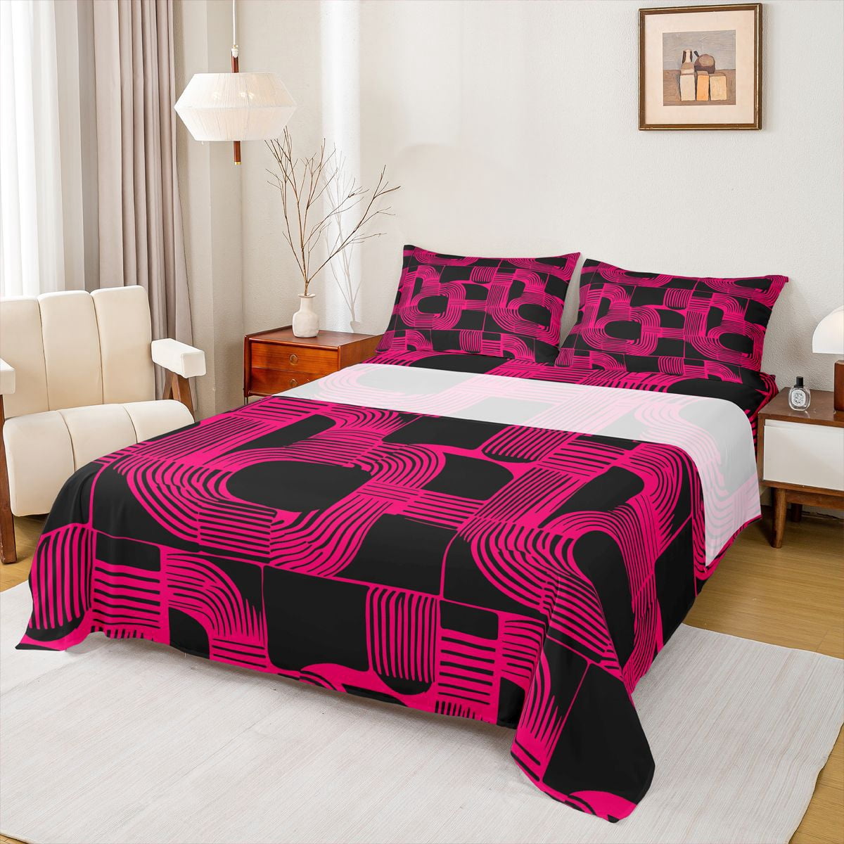 Feelyou Chic Fashion Stripes Full Size Sheets, Neutral Minimalism Black ...