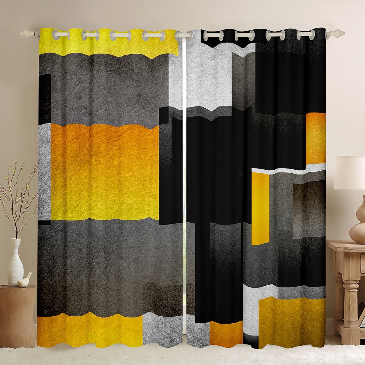 Feelyou Chic Geometric Abstract Curtains Pack of 2 (42x84 Each), Orange ...