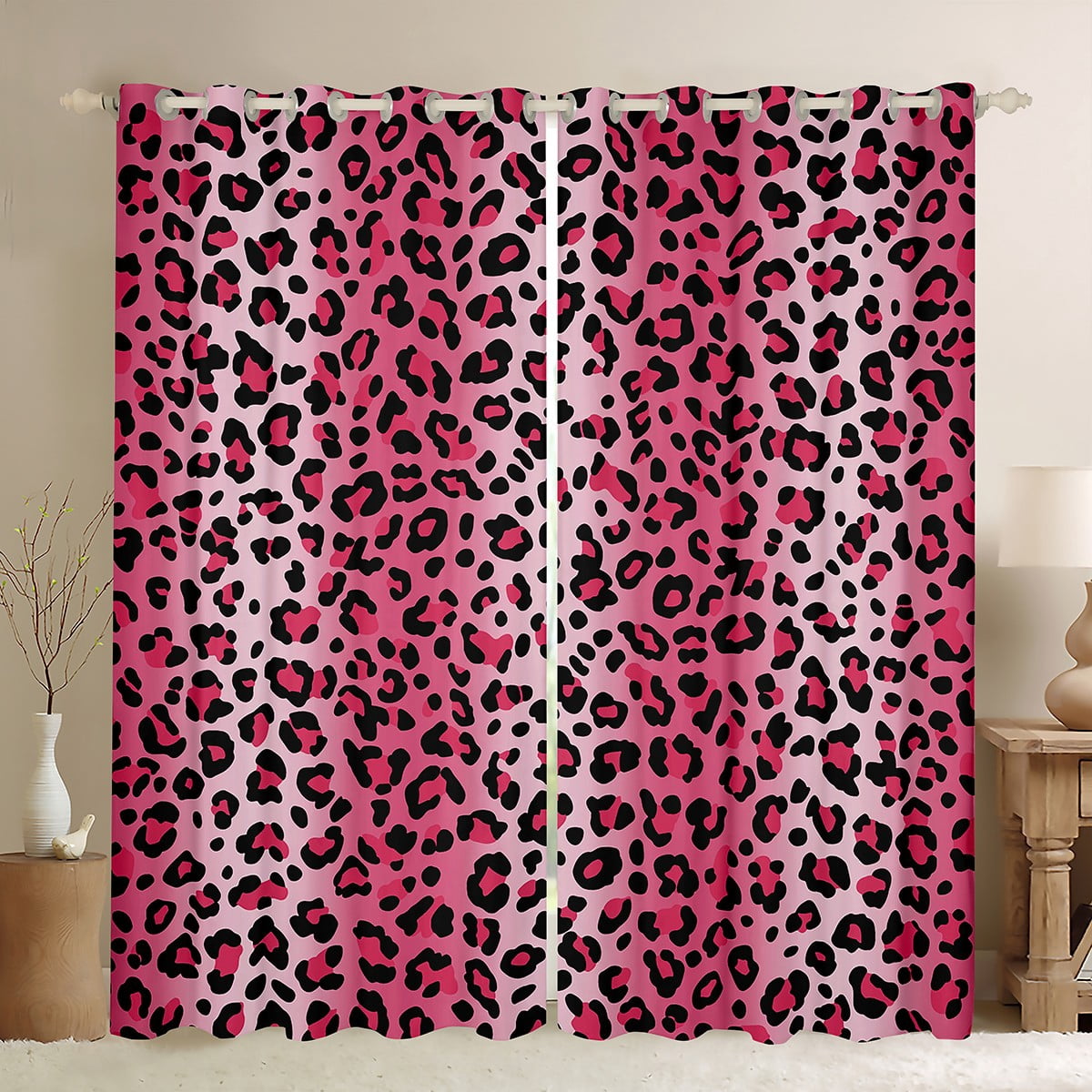 Feelyou Chic Leopard Print Black Out Curtains, Modern Pink Fashion ...