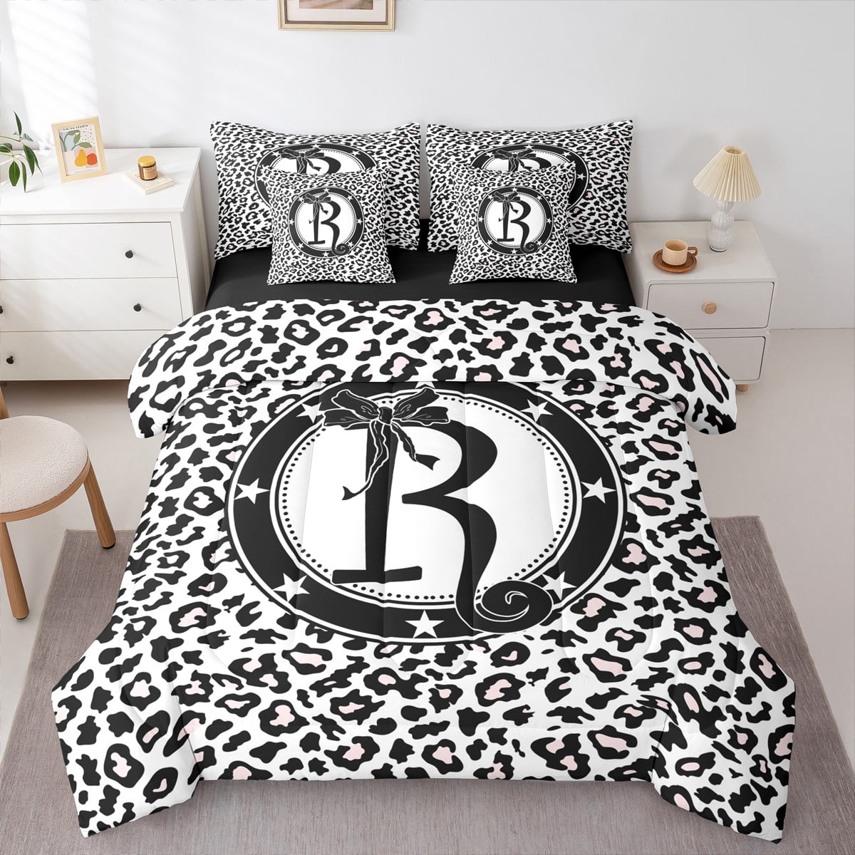 Feelyou Chic Monogrammed R Bedding Comforter Set 7pcs, Wildlife Leopard Print King Bedding Sets ...