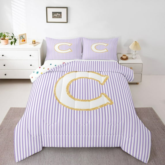 Feelyou Chic Purple Stripes Full Size Comforter Sets for Child, Dreamy ...