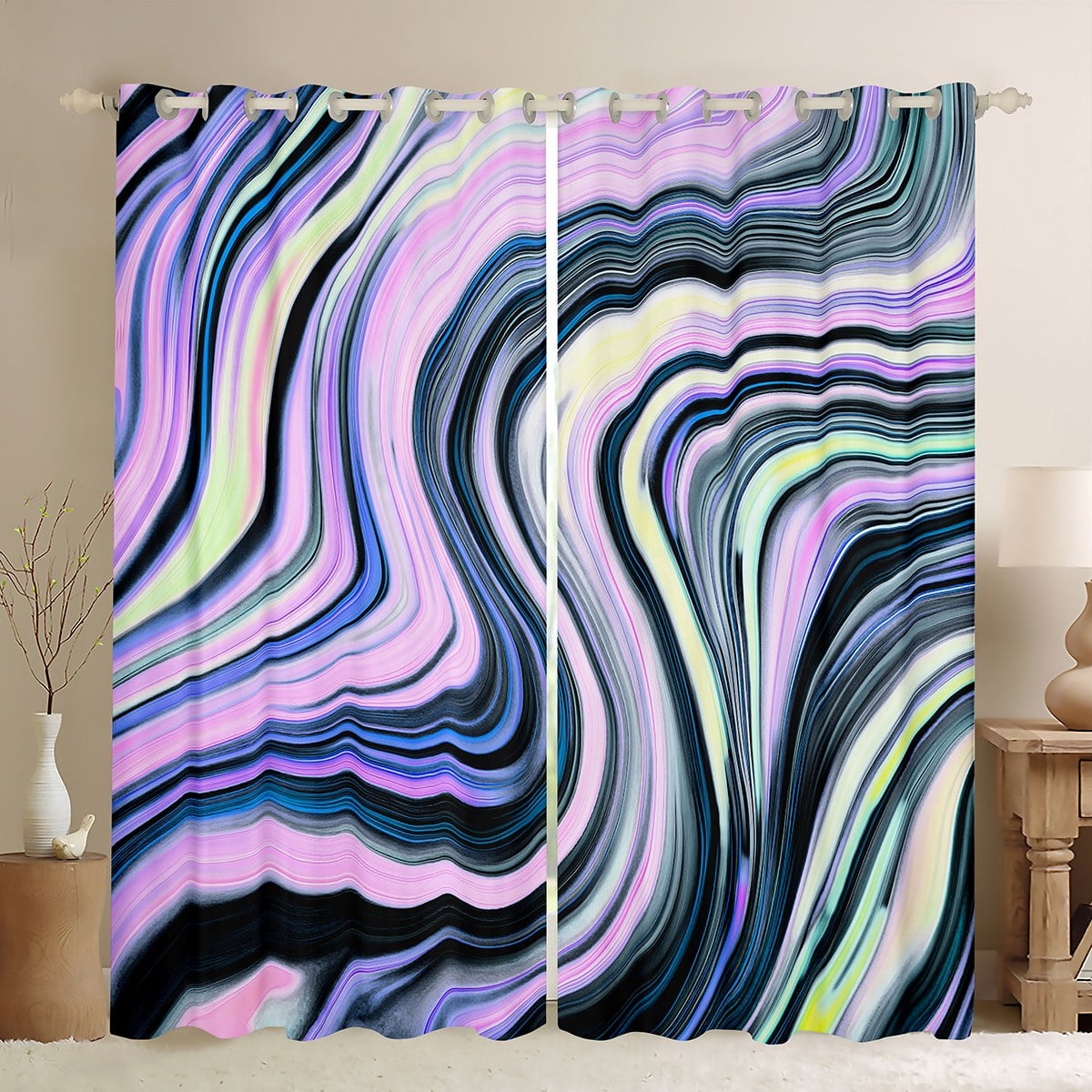 Feelyou Chic Stripes Abstract Curtains Pack of 2 (42x84 Each) for Adult ...