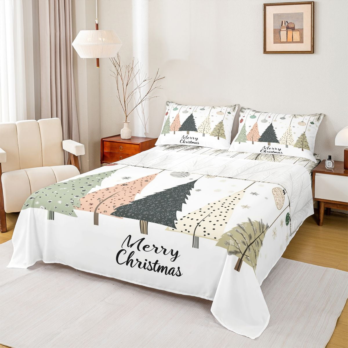 Feelyou Chic Xmas Tree Full Size Sheets for Boy, Cartoon Snowflake ...