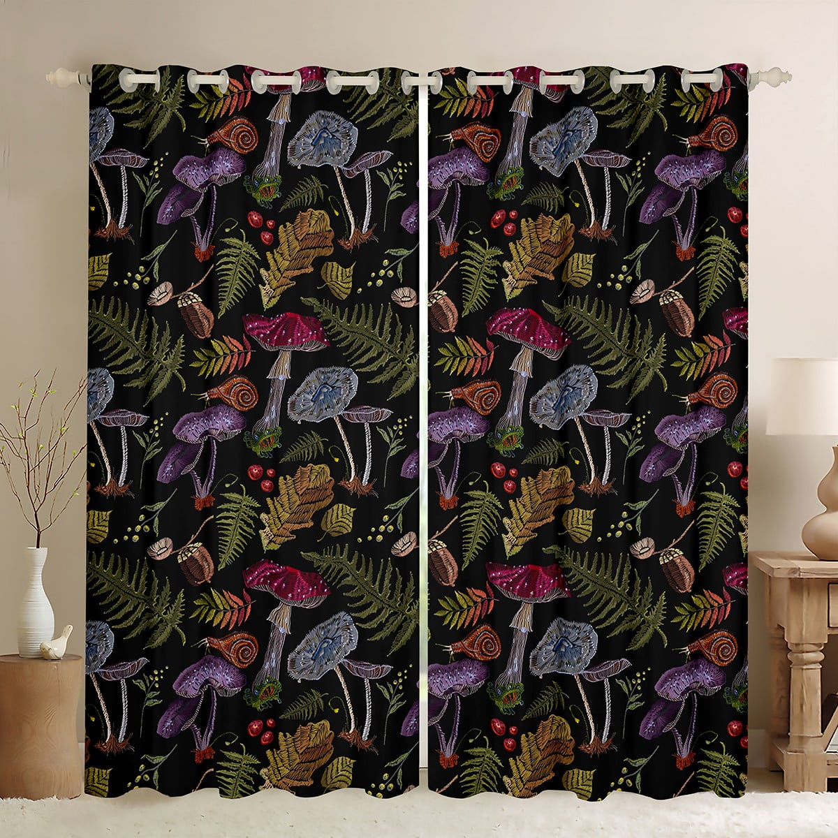 Feelyou Chid Cartoon Mushroom Blackout Curtains Set of 2 (52x84 Each ...