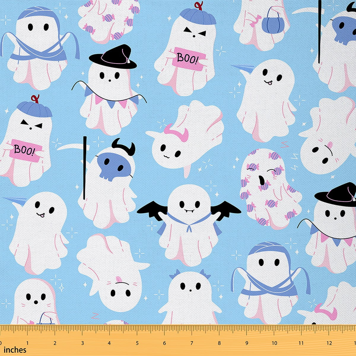 Feelyou Child Kawaii Ghost Fabric by the Yard 1 Yard, Blue White Sewing ...