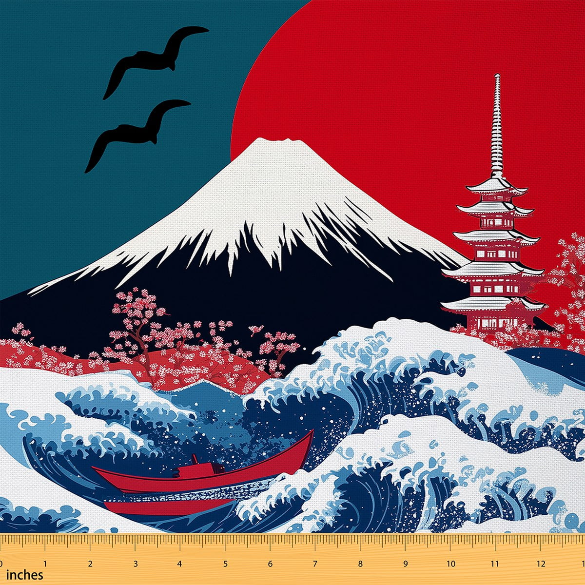 Feelyou Child Mount Fuji Fabric by the Yard 2 Yards, Ocean Waves Home ...