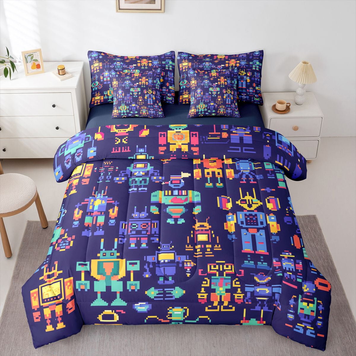 Feelyou Child Purple Robot Bedding Comforter Set 7pcs, Cartoon Theme ...