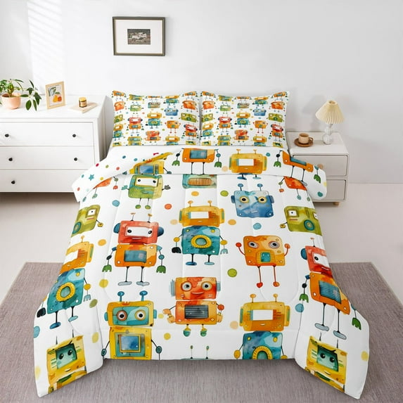 Feelyou Child Robot Queen Comforter Set, Watercolor Polkadot Bedding ...