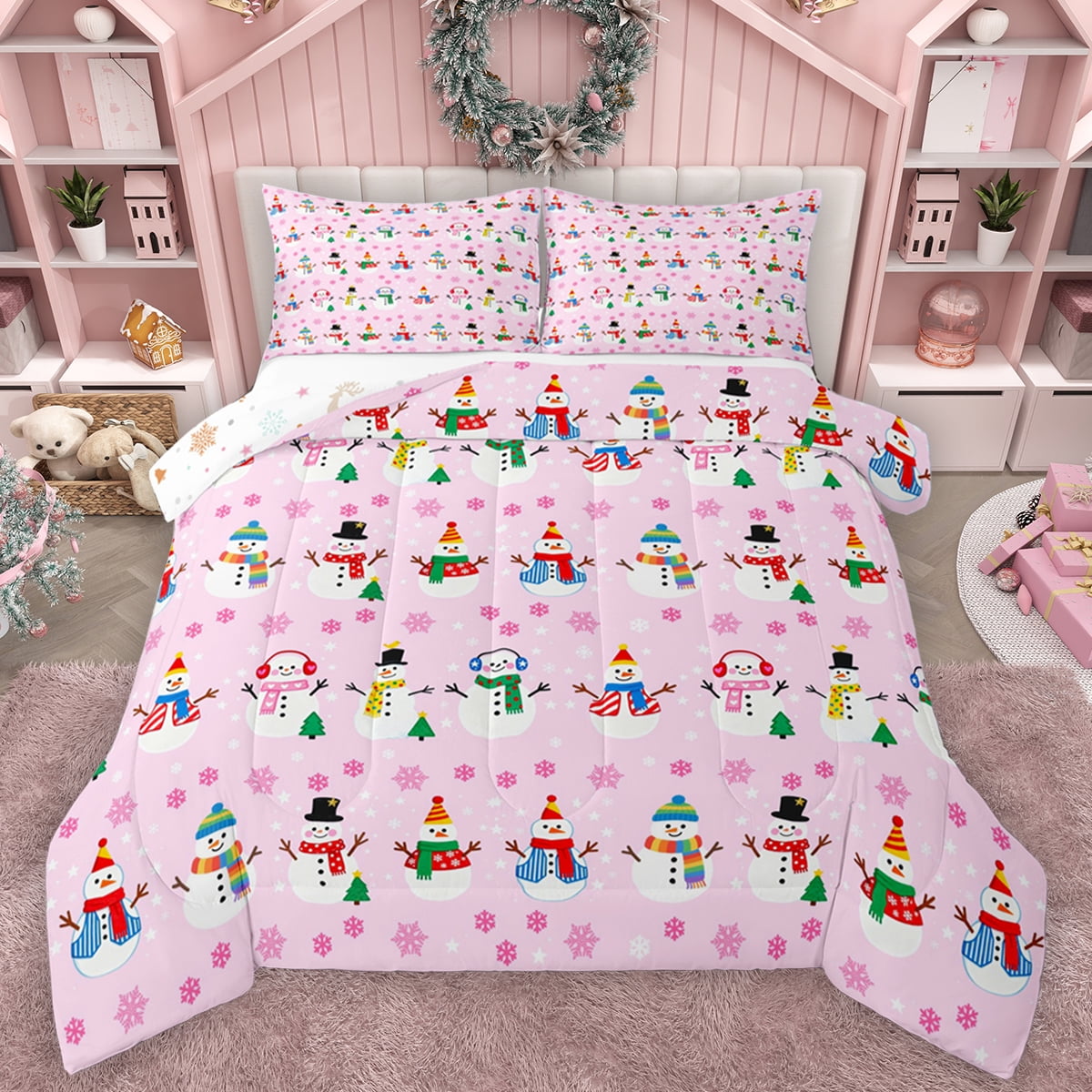 Feelyou Chistmas Snowman Child Bedding Comforter Set, Kawaii Snow ...