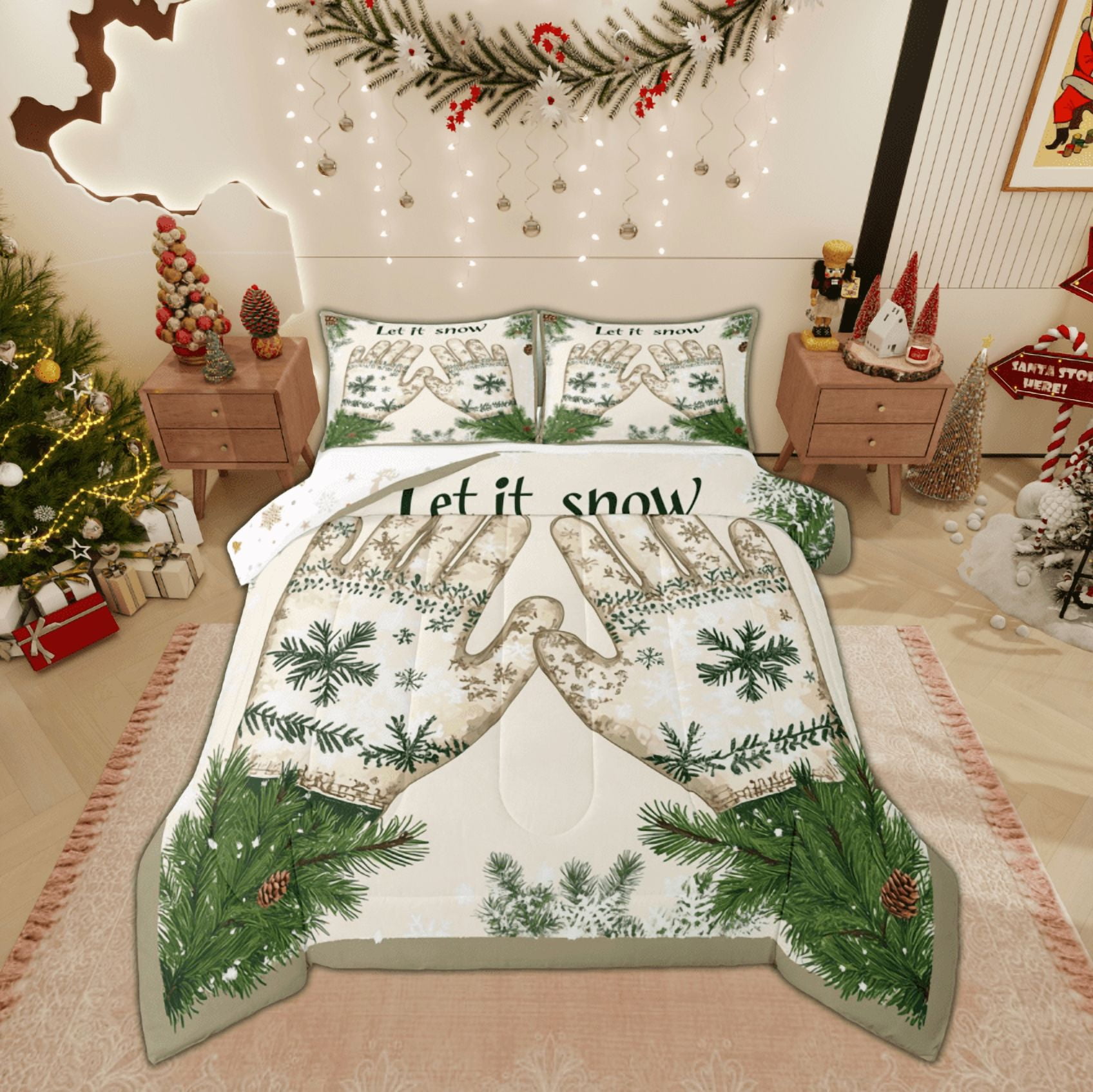 Feelyou Christmas Gloves Full Size Comforter Sets, Winter Pine Tree ...