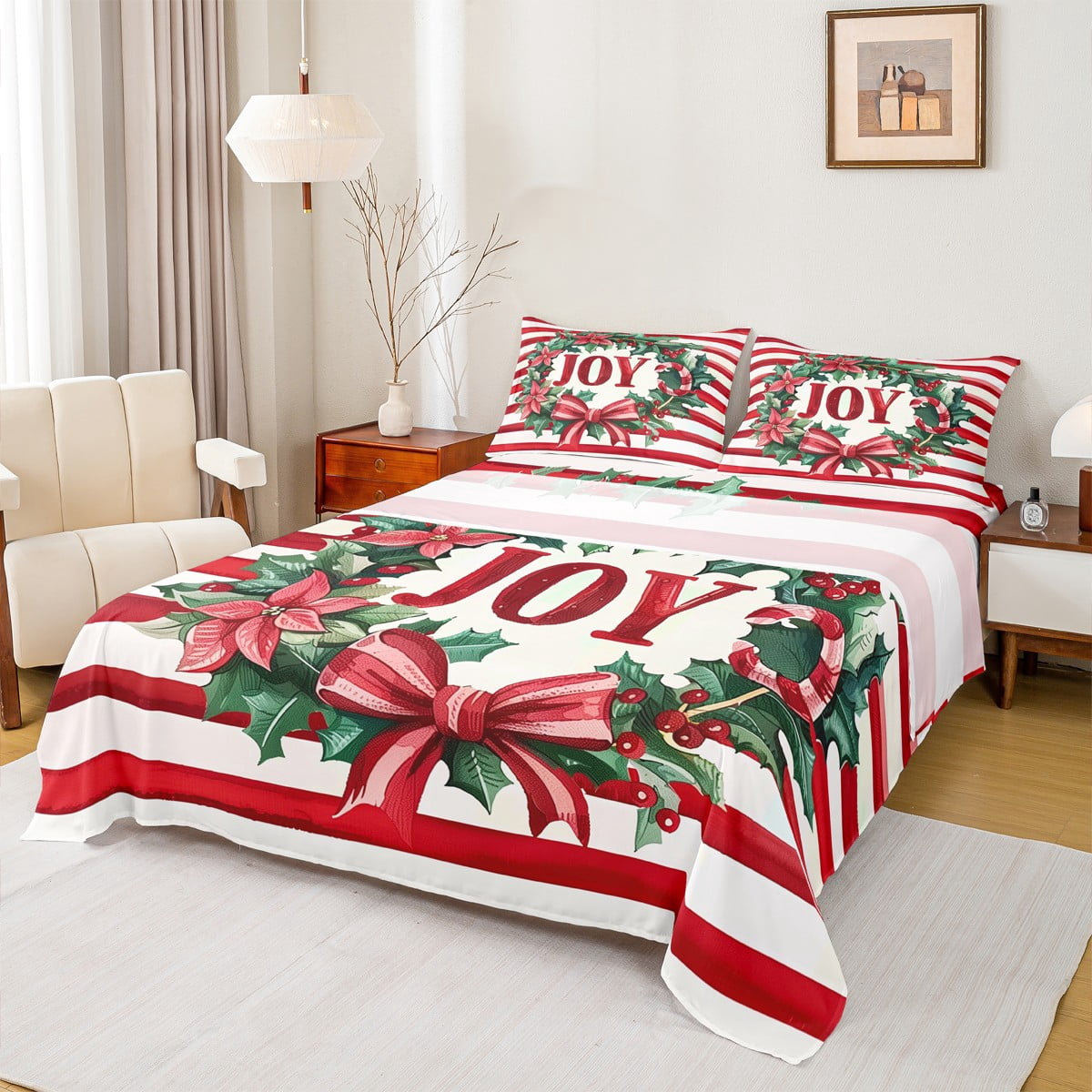 Feelyou Christmas Joy Twin Sheet Sets, Xmas Poinsettia Flower Twin ...