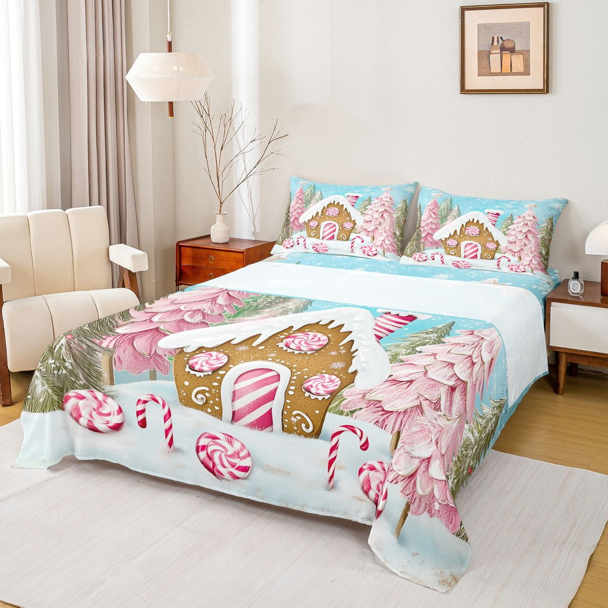 Feelyou Christmas Lollipop Kids Bed Sheets, Winter Rustic Cabin King ...