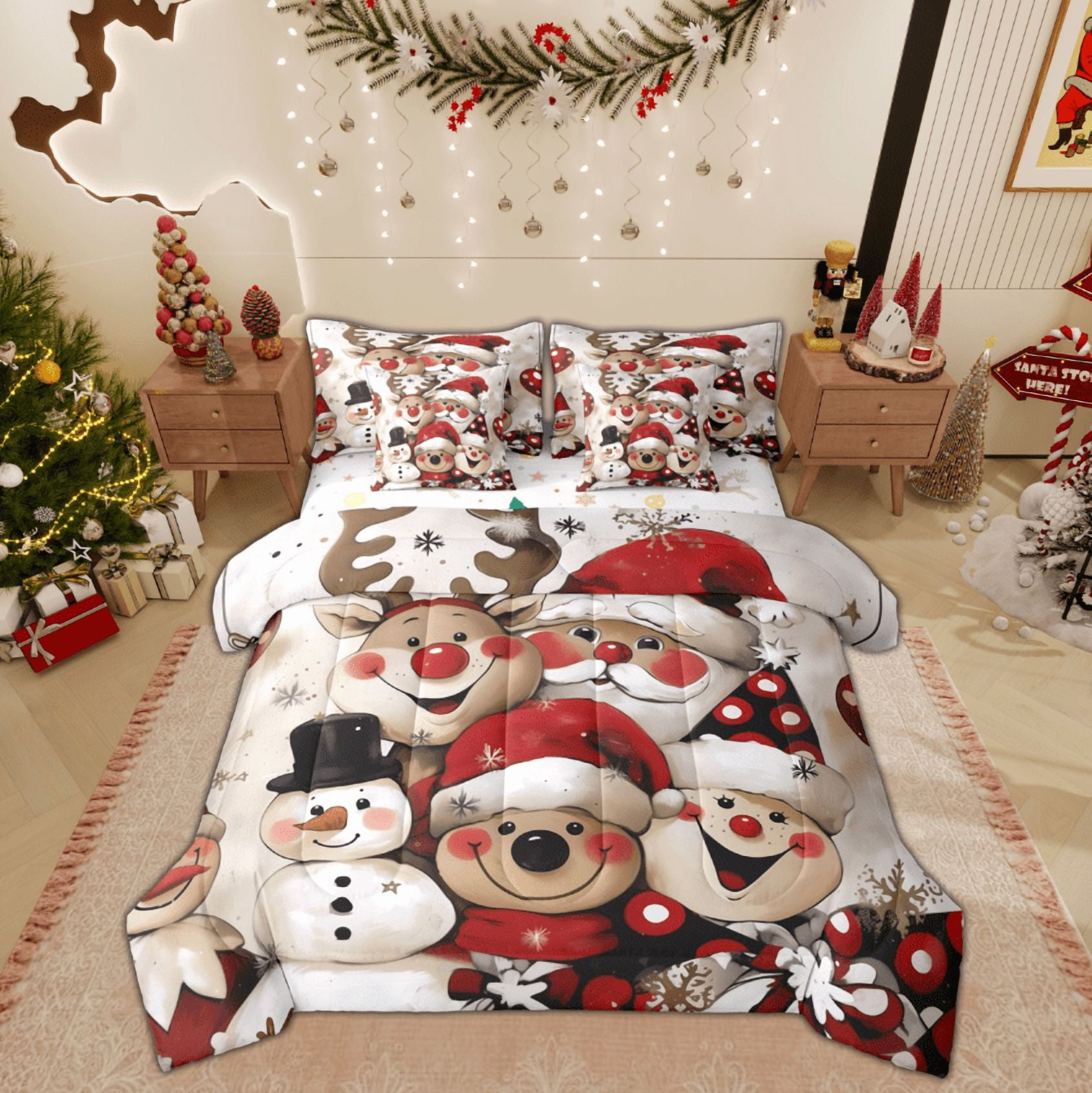 Feelyou Christmas Snowman Bedding Comforter Set 7pcs, Kawaii Cartoon ...