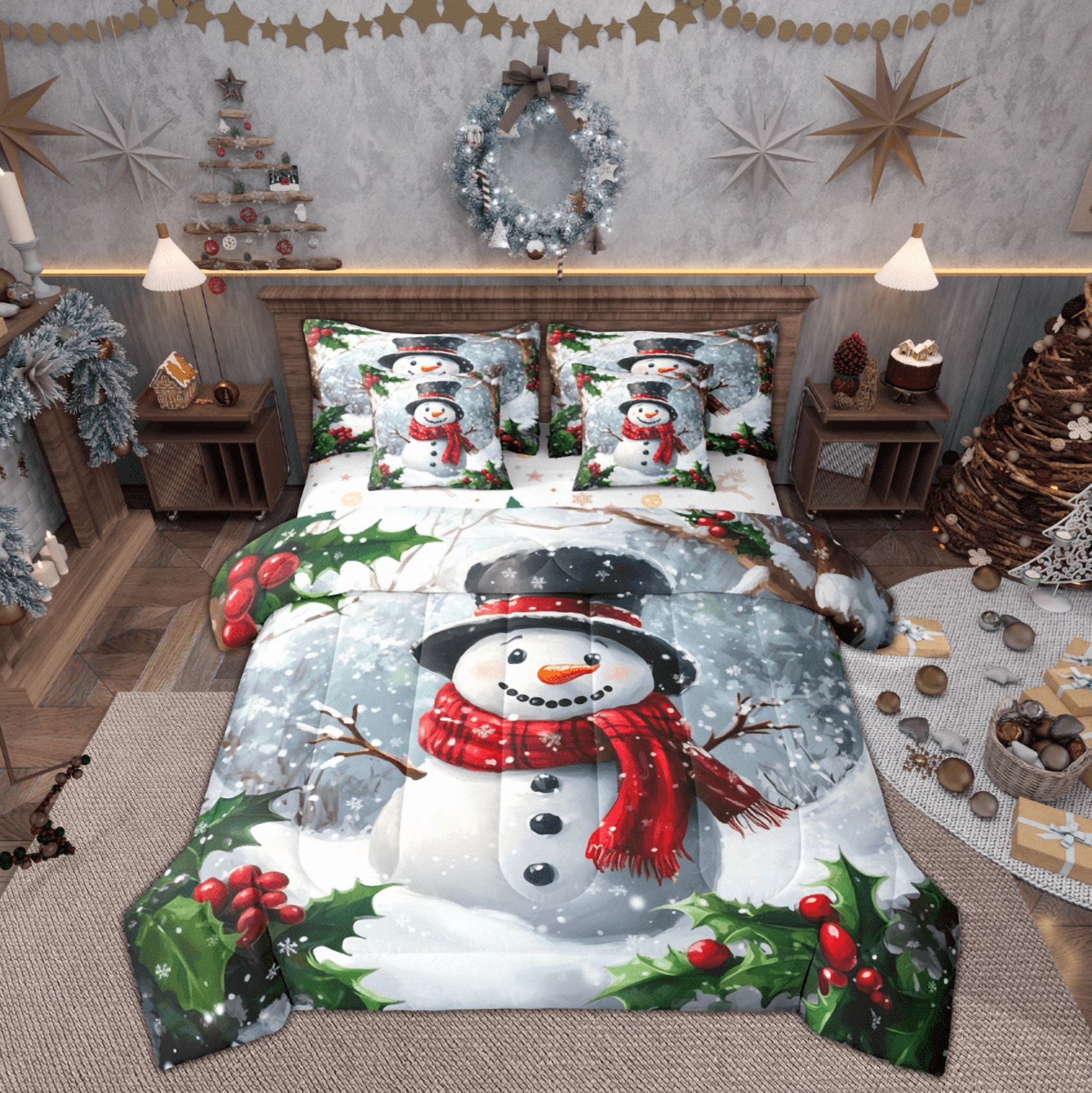 Feelyou Christmas Snowman Bedding Comforter Set 7pcs, Winter Wonderland ...