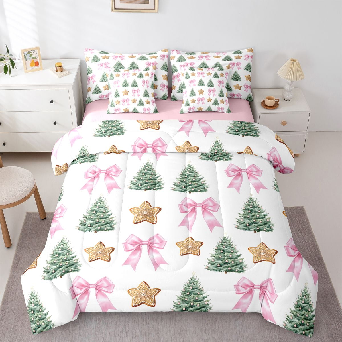 Feelyou Christmas Tree Bedding Comforter Set 7pcs, Bowknot Stars ...