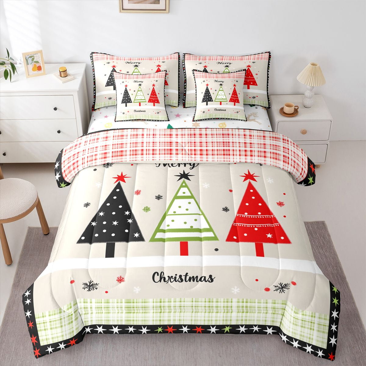 Feelyou Christmas Tree Bedding Comforter Set 7pcs for Kids, Chic ...