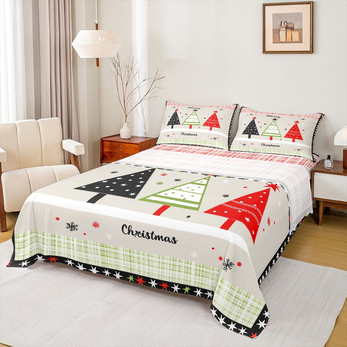 Feelyou Christmas Tree Queen Sheet Sets for Kids, Chic Buffalo Plaid ...