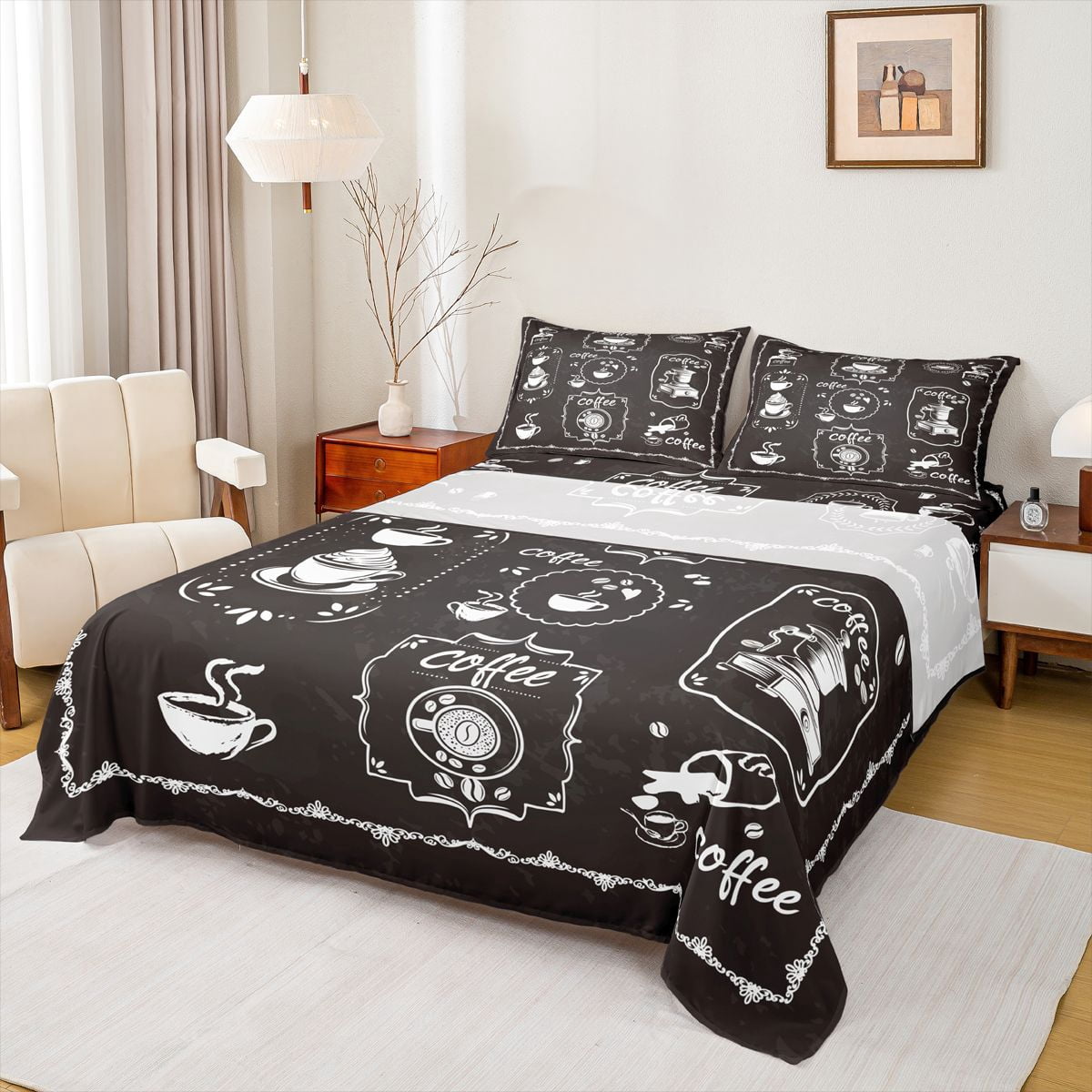 Feelyou Coffee Time Full Size Sheets, Vintage Fashion Style Bed Sheets ...