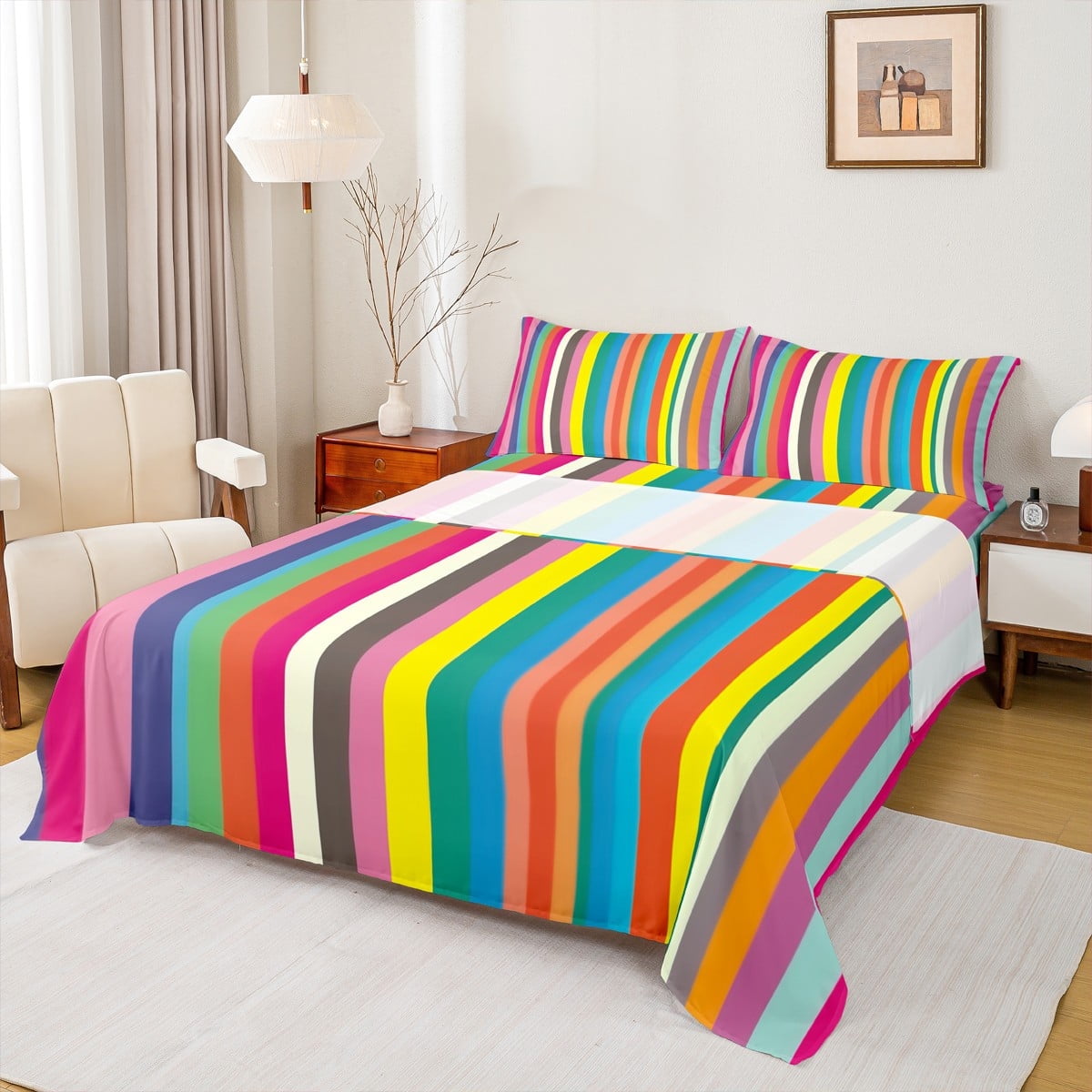 Feelyou Colorful Striped Teens Twin Sheet Sets, Cartoon Rainbow ...