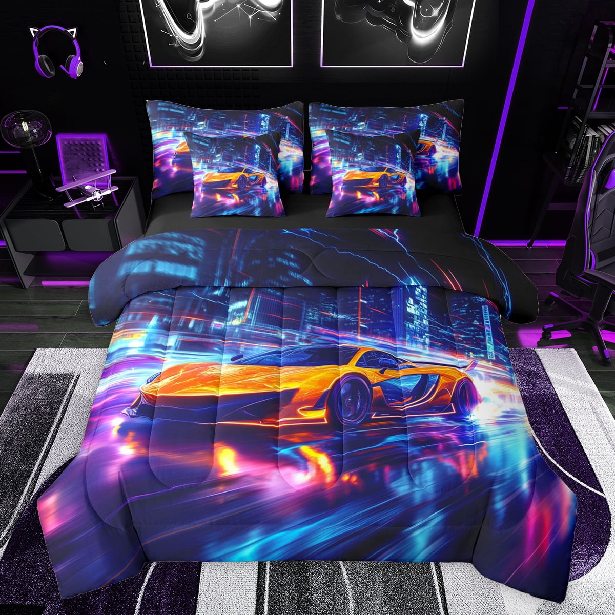Feelyou Cool Automobile Child Bedding Comforter Set 7pcs, Speed Racing ...