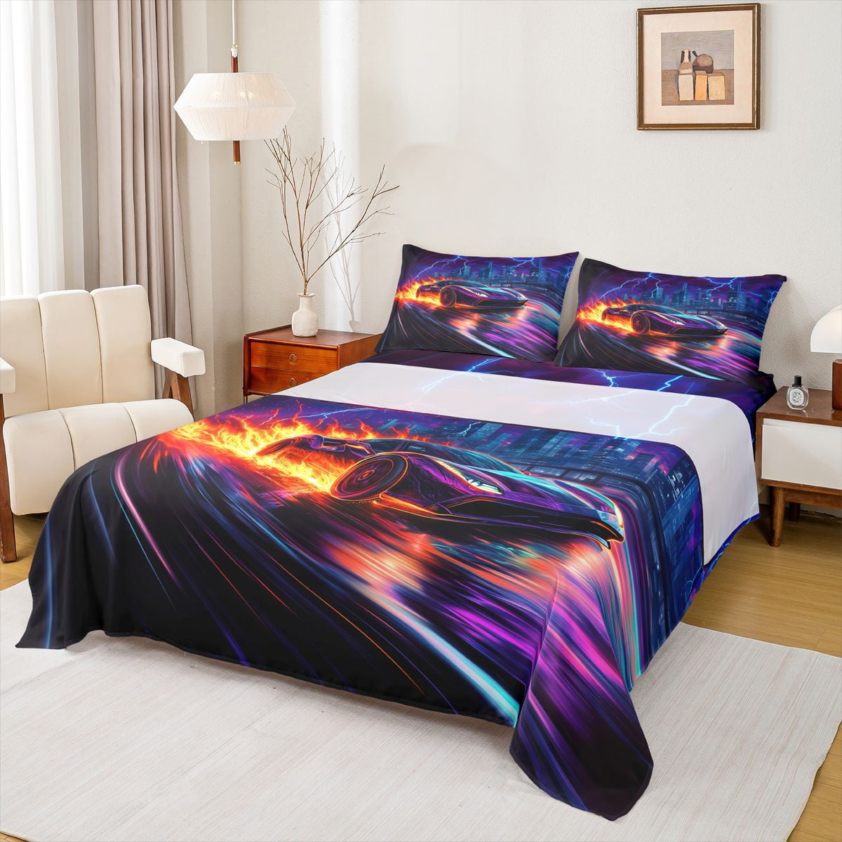 Feelyou Cool Automobile Child Queen Sheet Sets, Speed Racing Car Flat ...