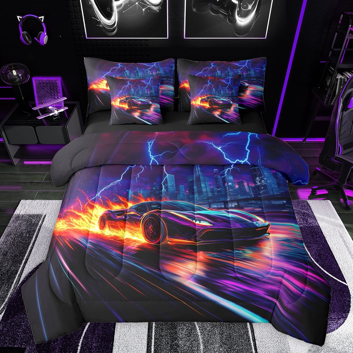 Feelyou Cool Automobile Child Twin Bedding Sets 7-Piece, Speed Racing Car Bedding Comforter Set ...