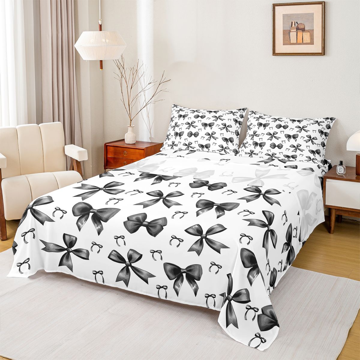 Feelyou Cool Black Bowknot Bed Sheets, Teens Kids Boys Girls King ...