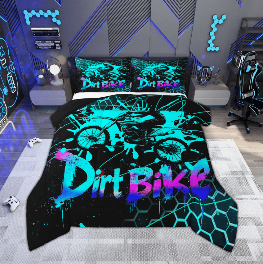 Feelyou Cool Dirt Bike Bedding Comforter Set for Boys, Graffiti Splash ...