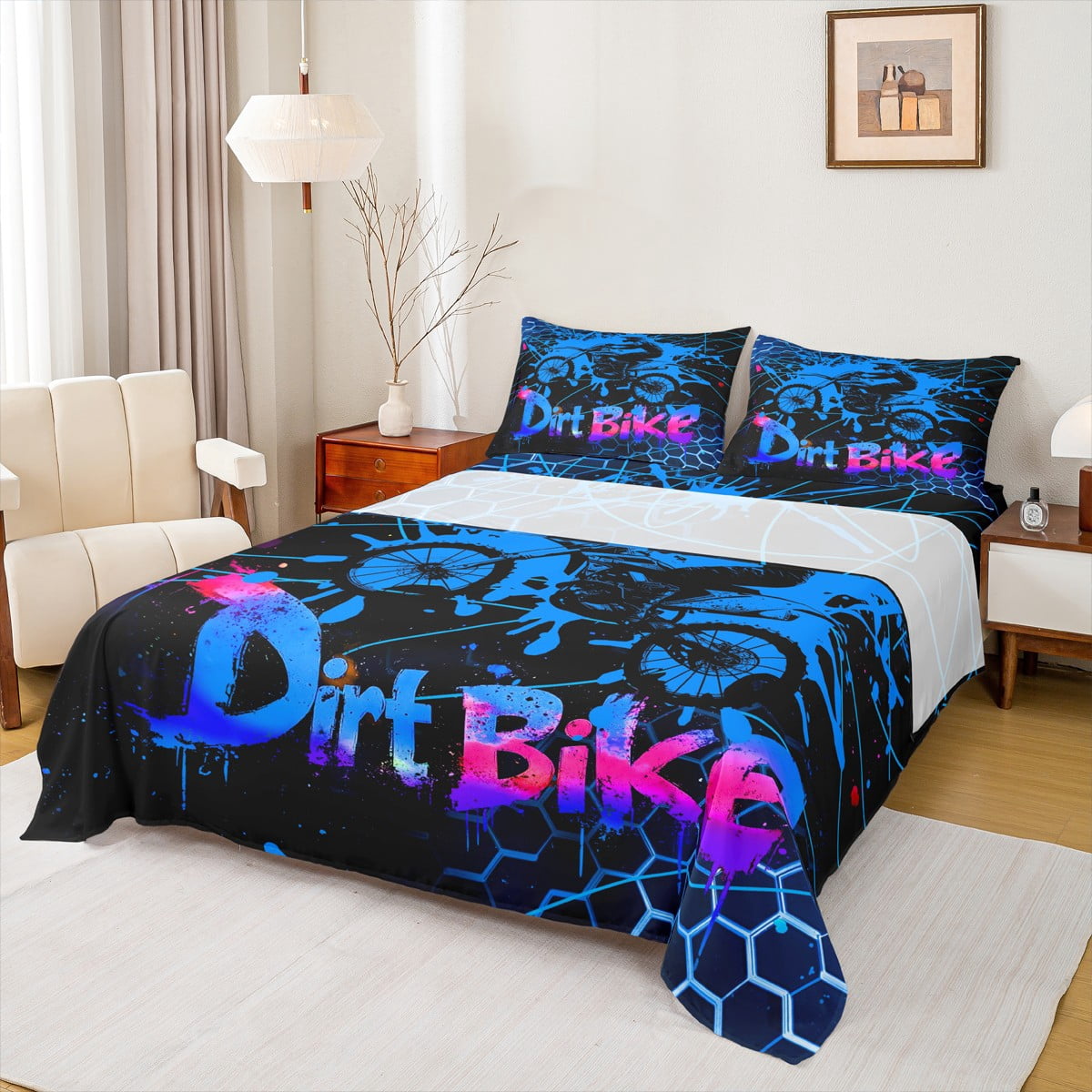 Feelyou Cool Dirt Bike Full Size Sheets for Boys, Graffiti Splash ...