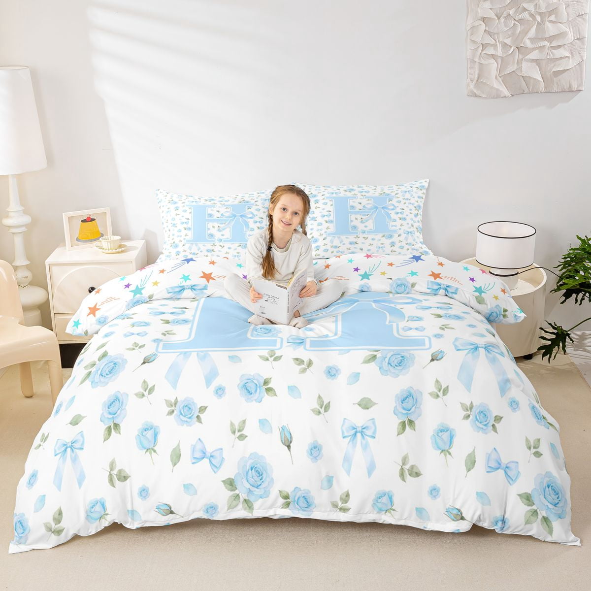 Feelyou Coquette Rose Letter Bedding for Kids, Cartoon Flower Bow Duvet ...
