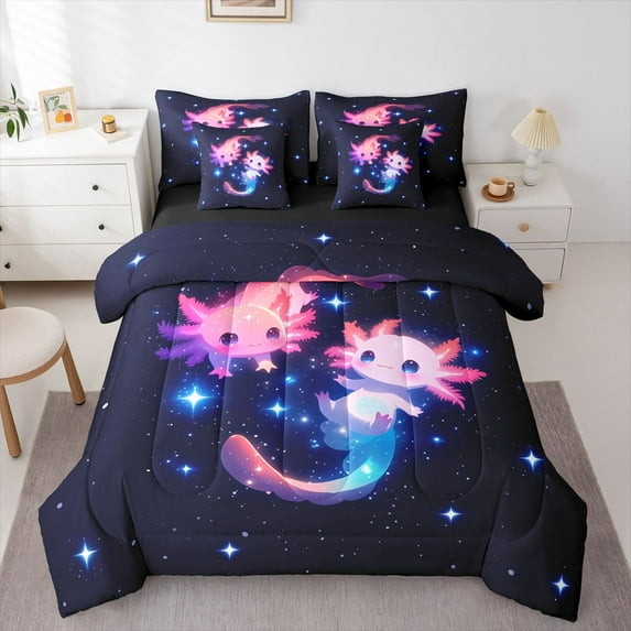 Feelyou Couple Axolotl Bedding Comforter Set 7pcs, Glitter Stars Galaxy ...