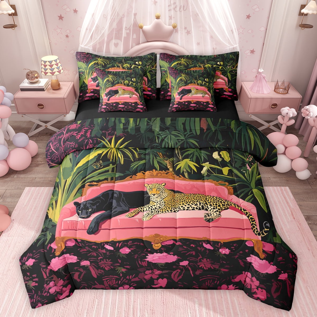 Feelyou Couple Cheetah Animal Bedding Comforter Set 7 Pieces, Cartoon ...