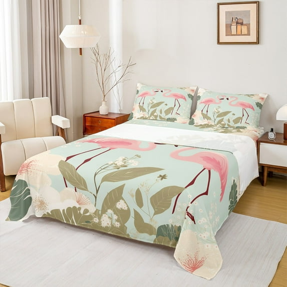 Feelyou Couple Flamingo Animal Full Size Sheets, Cherry Blossoms Floral ...