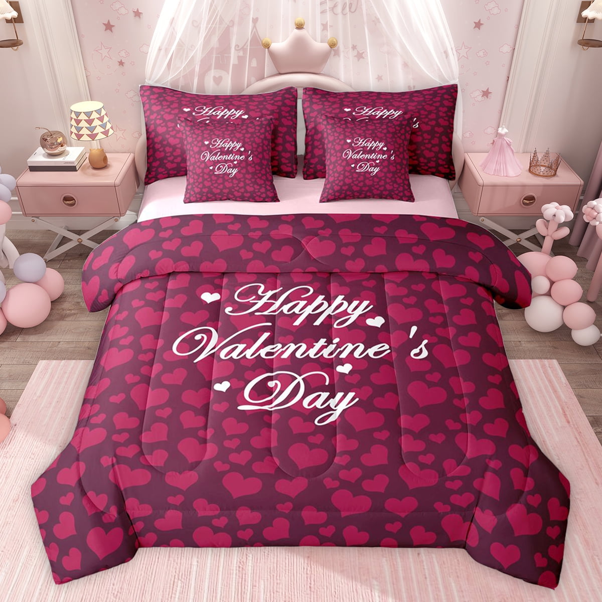 Feelyou Couple Love Heart Bedding Comforter Set 7pcs, Romantic ...