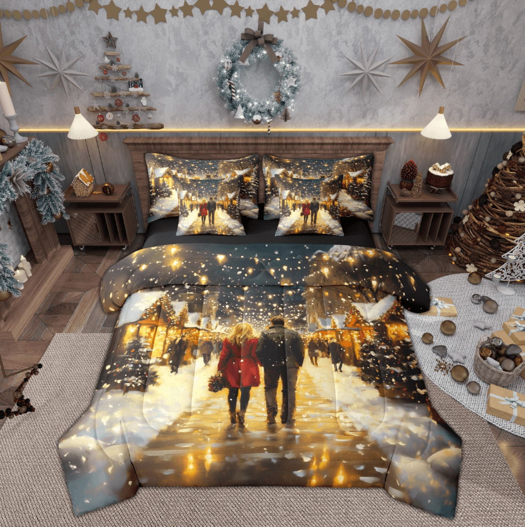 Feelyou Couple Lover Bedding Comforter Set 7pcs, Romantic Christmas Eve ...