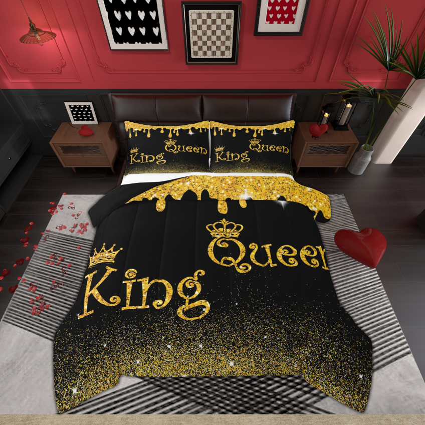 Feelyou Couple Romantic Crown Full Size Comforter Sets, Glitter Sequin ...