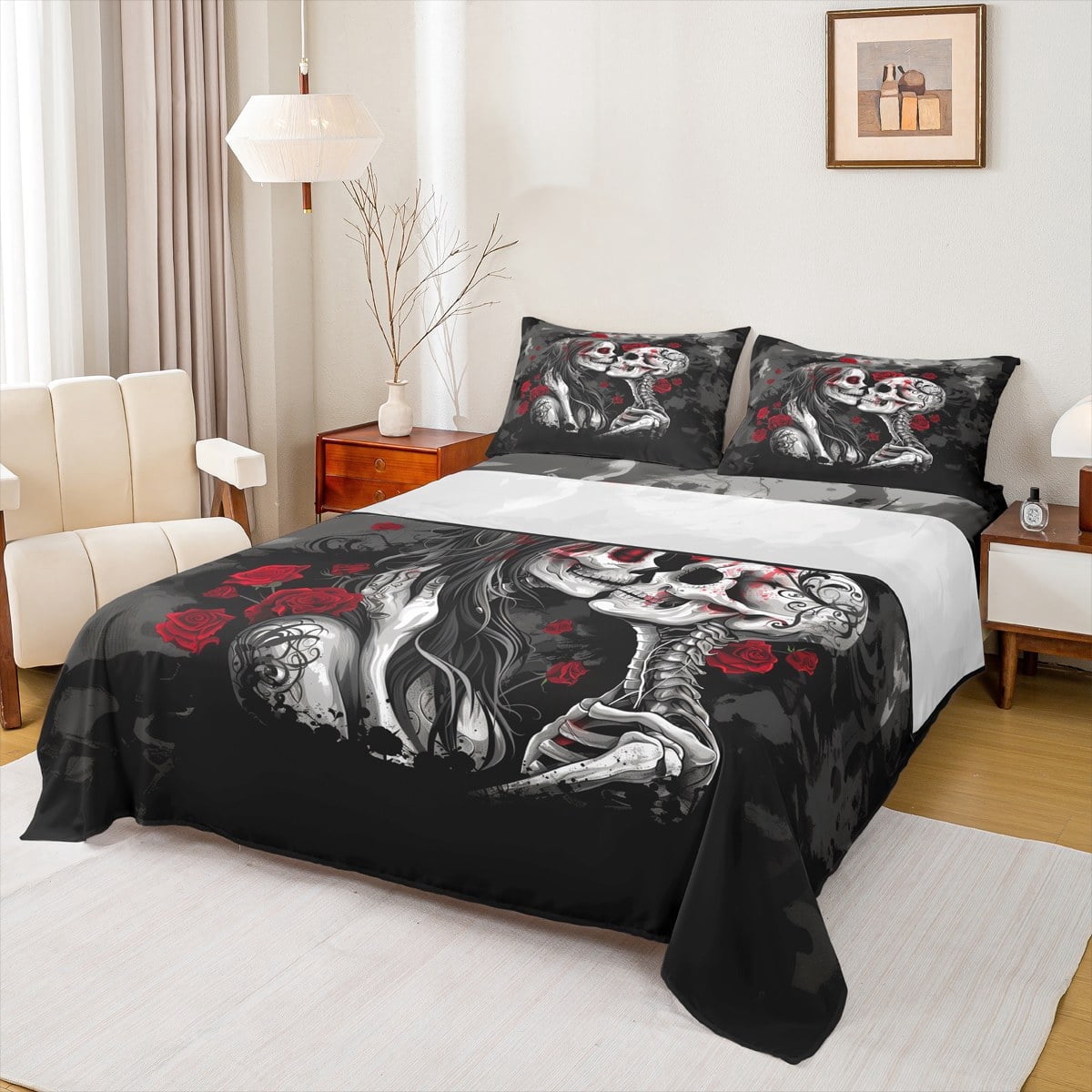 Feelyou Couple Skeleton Full Size Sheets for Lover, Gothic Romantic Bed ...