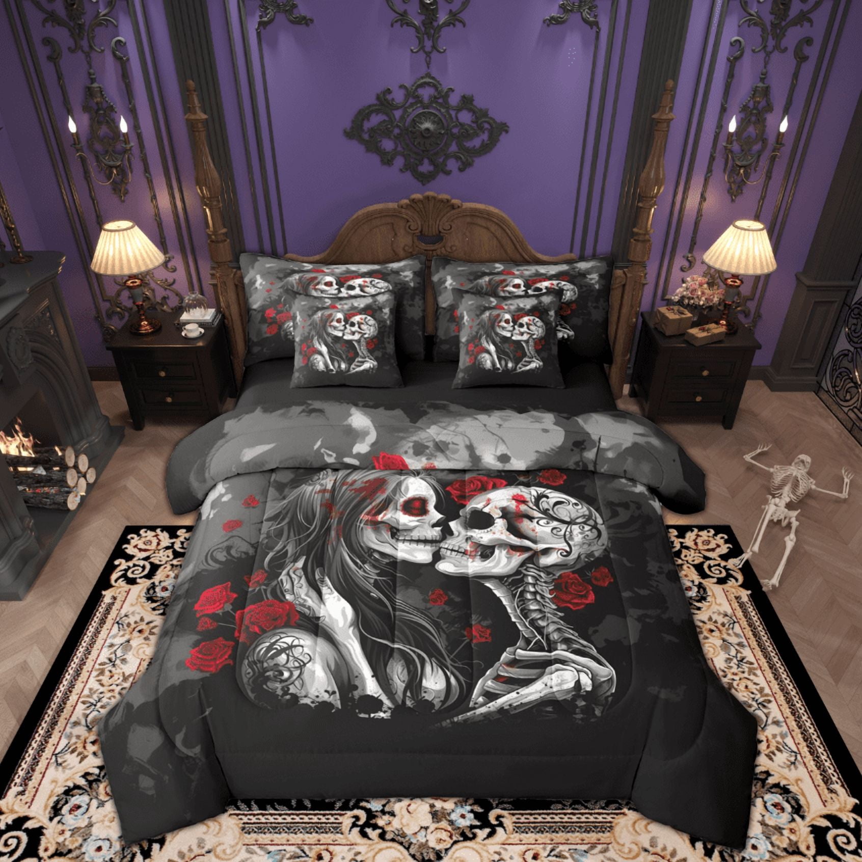 Feelyou Couple Skeleton Twin Bedding Sets 7-Piece for Lover, Gothic ...