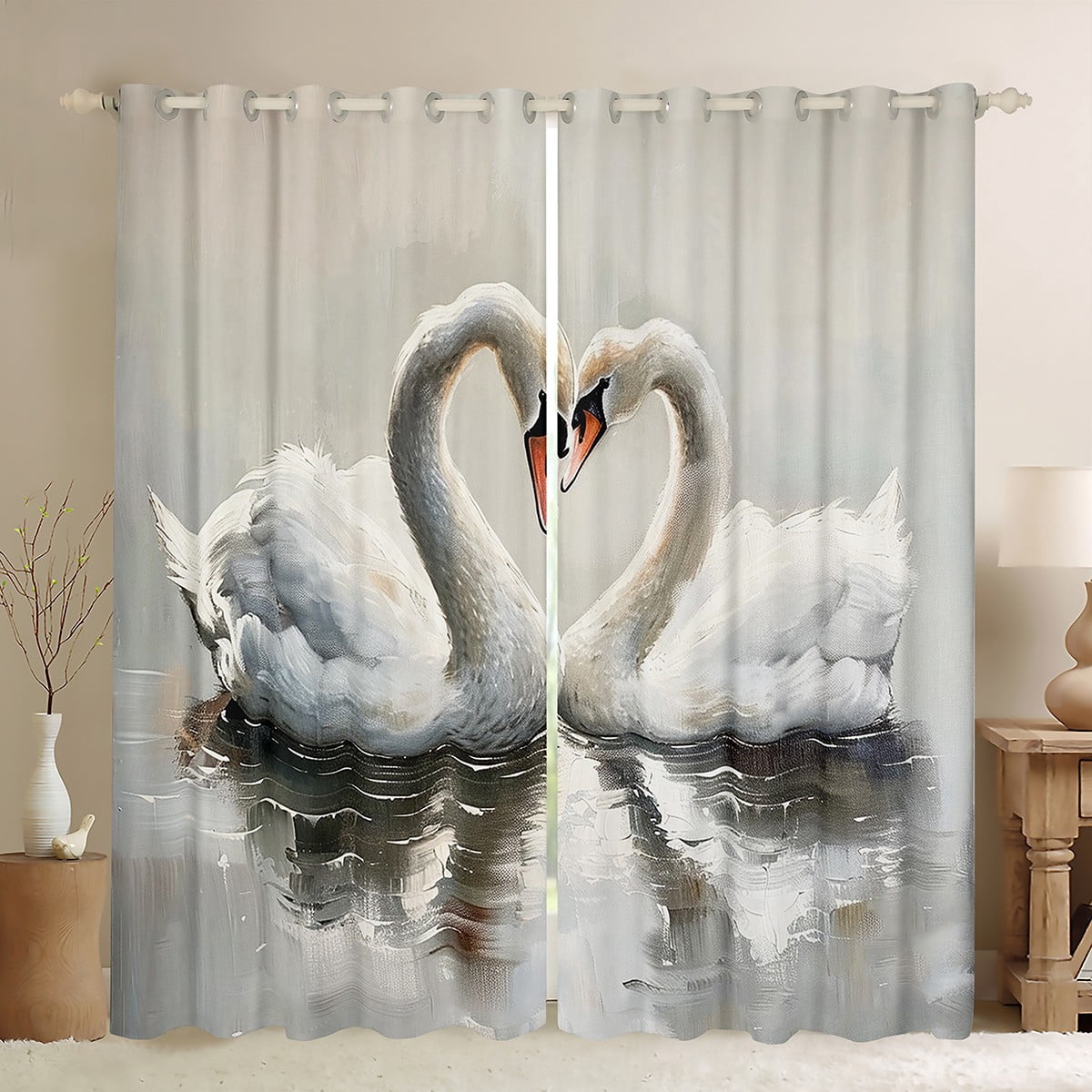 Feelyou Couple White Swan Blackout Curtains Set of 2 (52x84 Each ...