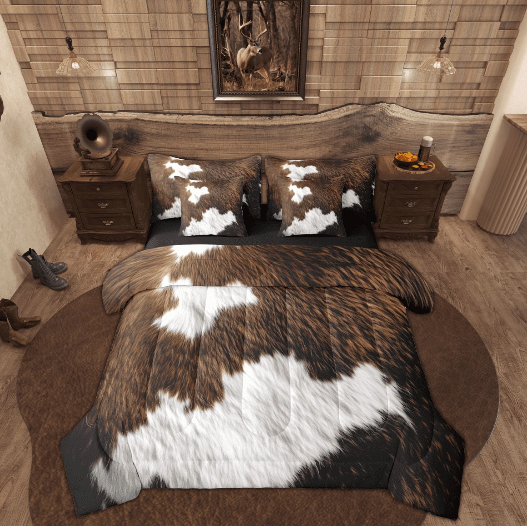 Feelyou Cow Print Bedding Comforter Set 7pcs for Teens, Rustic Animal ...