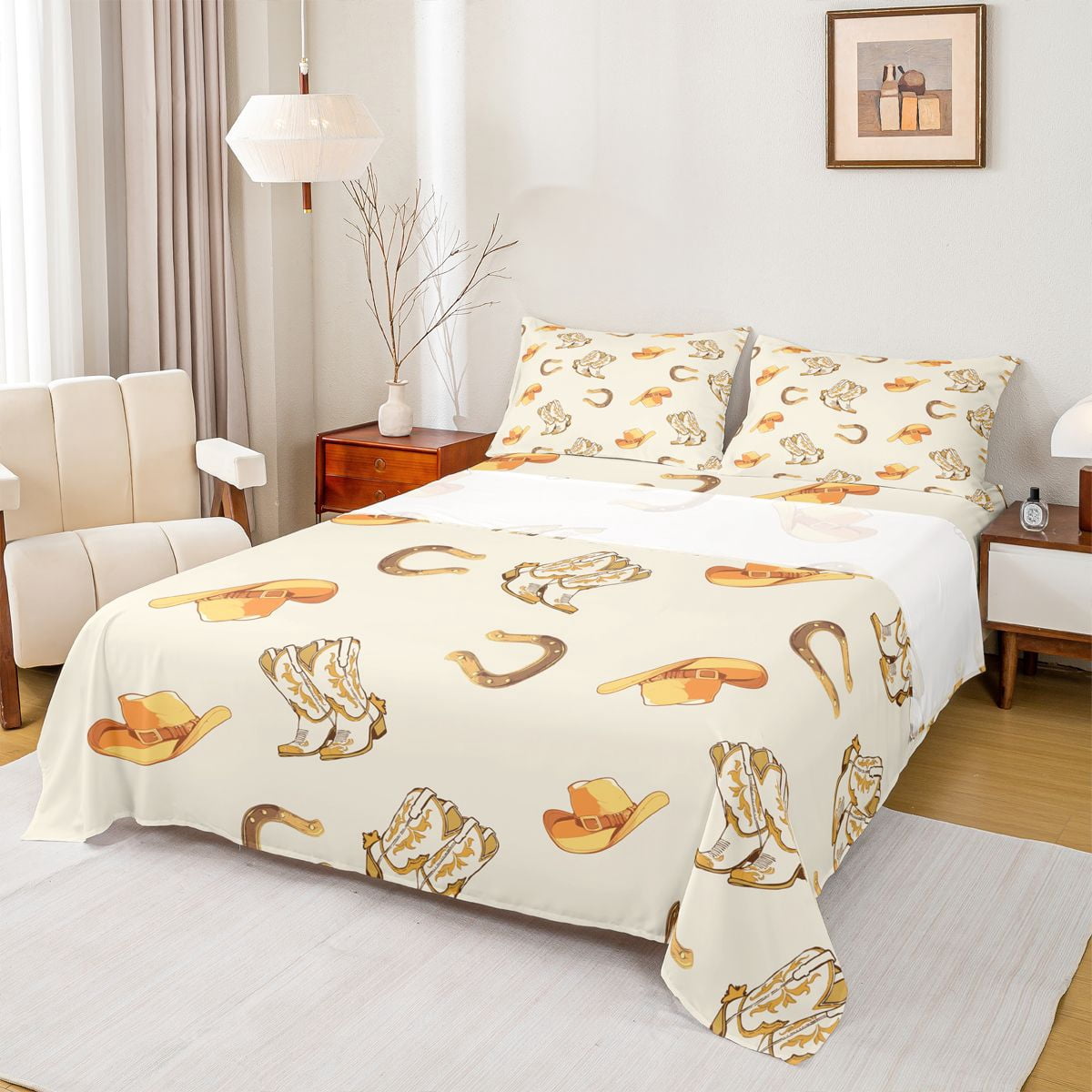 Feelyou Cowboy Cowgirl Boot Full Size Sheets, Western Horse Shoes Bed ...