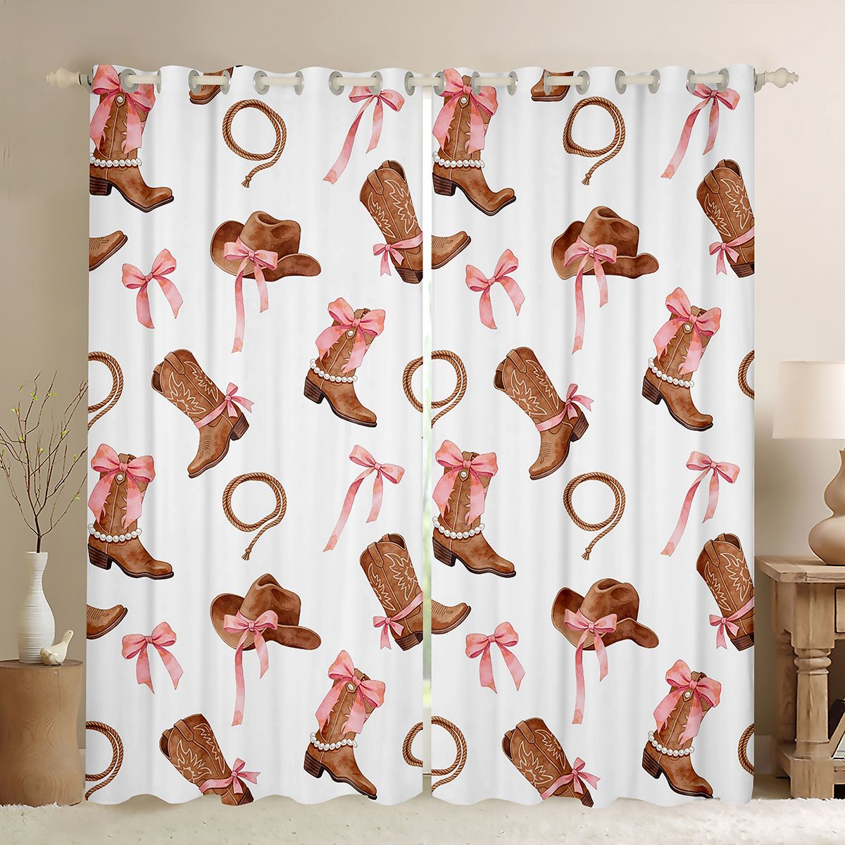 Feelyou Cowgirl Boot Black Out Curtains, Princess Bowknot Curtains Pack ...