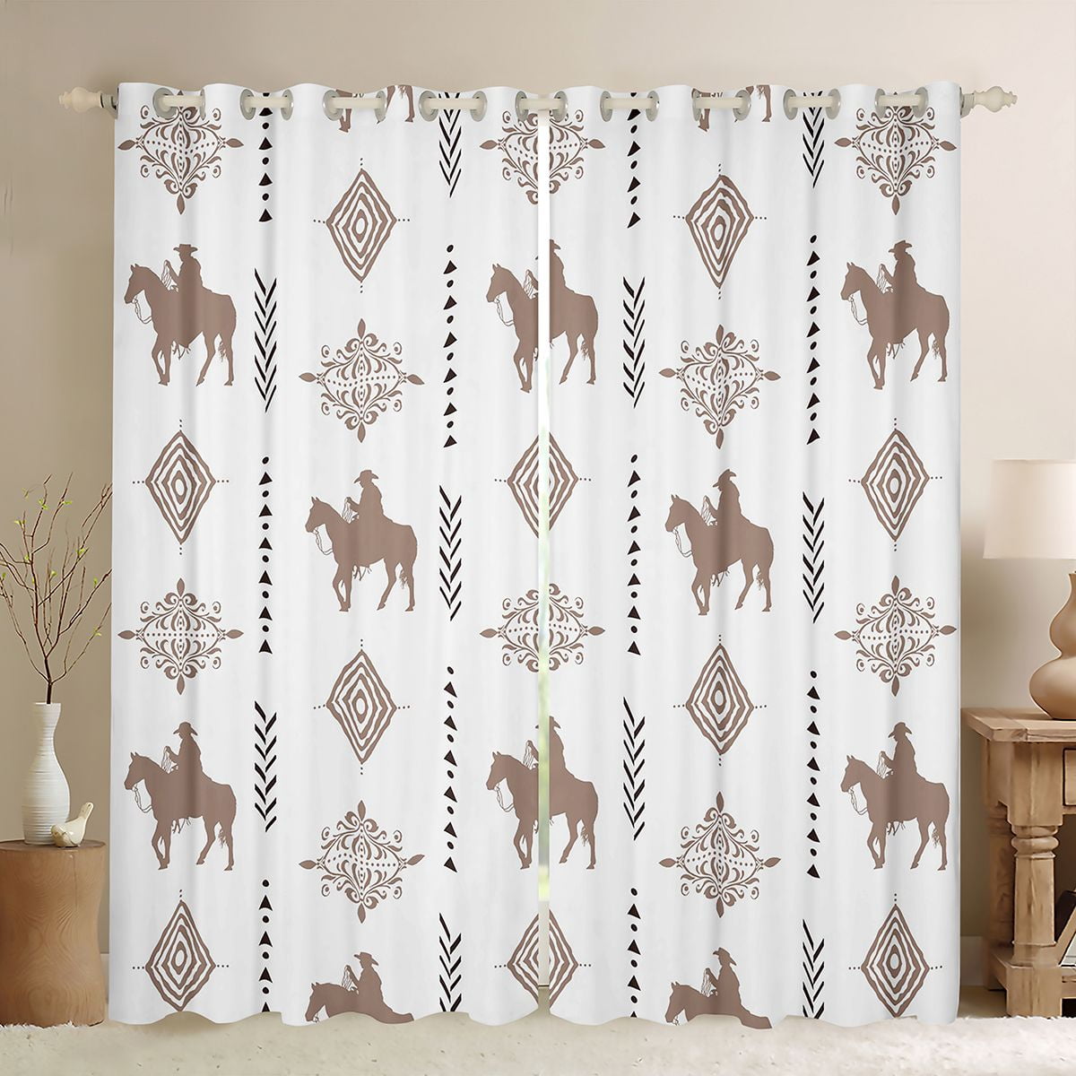 Feelyou Cowgirl Cowboy Blackout Curtains Set of 2 (52x84 Each), Damask ...