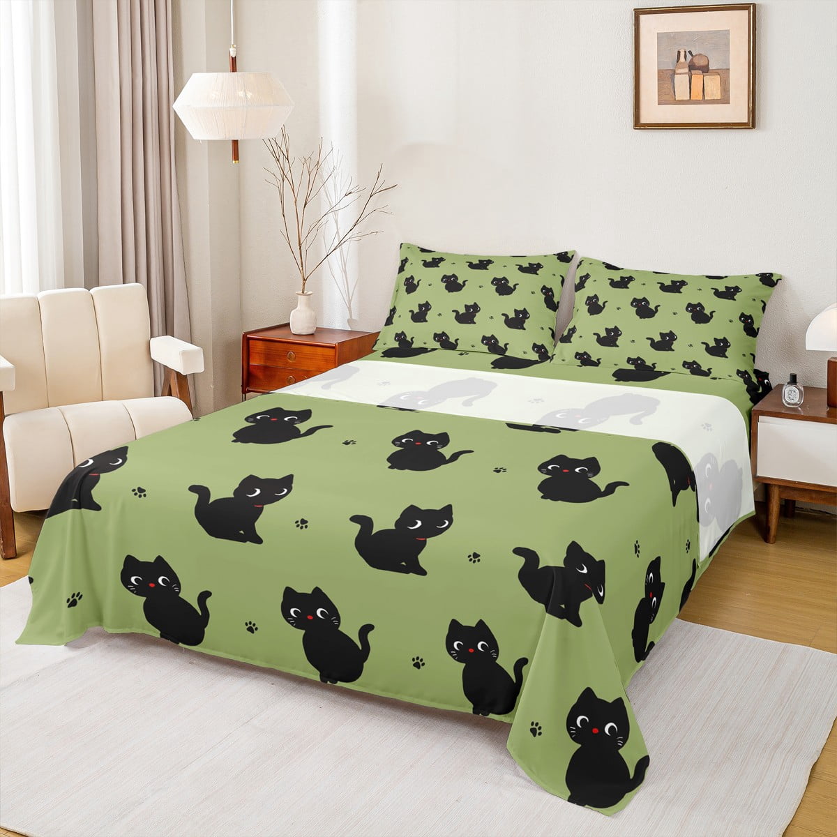 Feelyou Cute Black Cat Bed Sheets for Kids, Kawaii Kitten Lover King ...